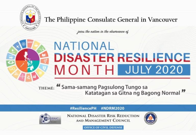 National Disaster Resilience Month - July 2020 - Vancouver Philippines Consulate General