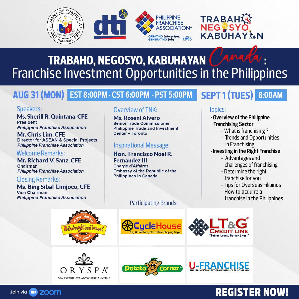 Webinar, 31 Aug 2020: Trabaho, Negosyo, Kabuhayan Canada - Franchise ...