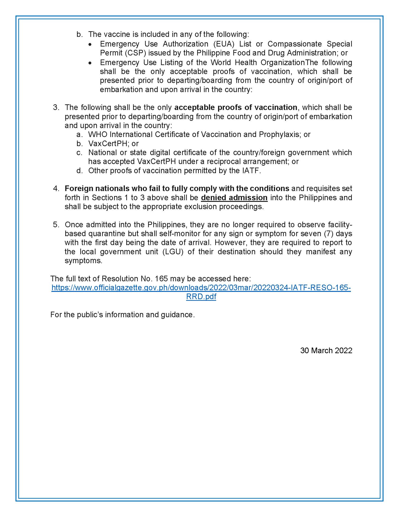 ADVISORY NO. 19-2022: Philippine Entry Regulations Effective 01 April ...