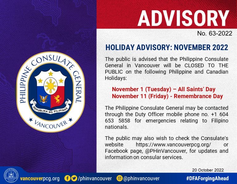 ADVISORY NO. 63-2022: Holiday Advisory - November 2022 - Philippine ...