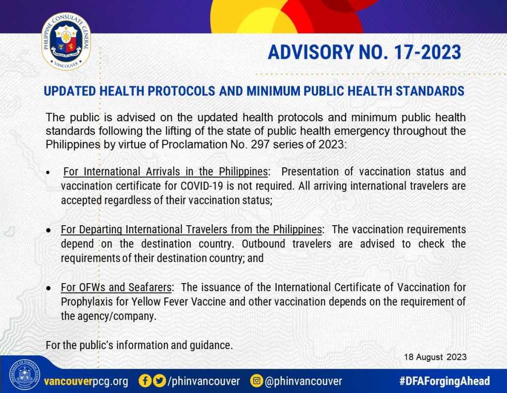 Advisory No. 17-2023 Updated Health Protocols and Minimum Public Health ...