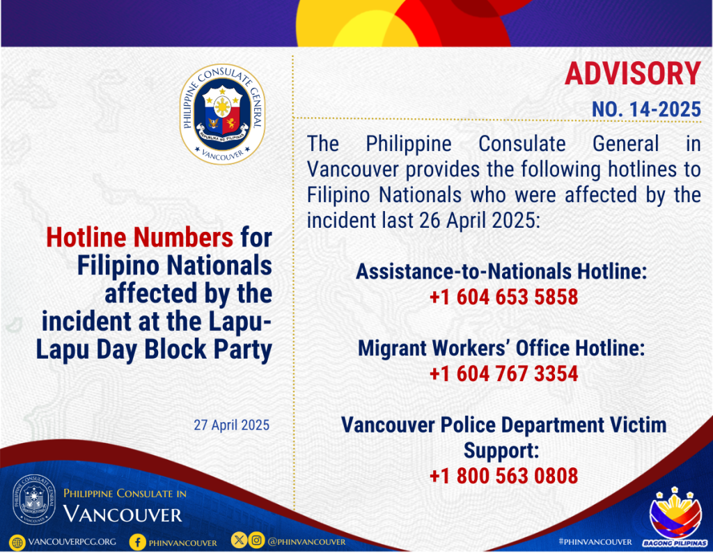 ADVISORY 14-2025: Hotline Numbers for Filipino Nationals affected by ...