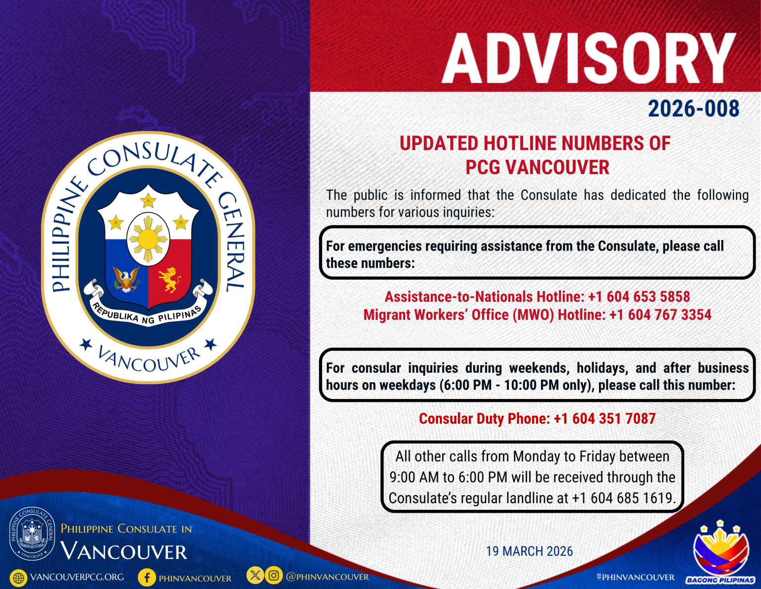 ADVISORY NO. 2026-008: UPDATED HOTLINE NUMBERS OF PCG VANCOUVER ...