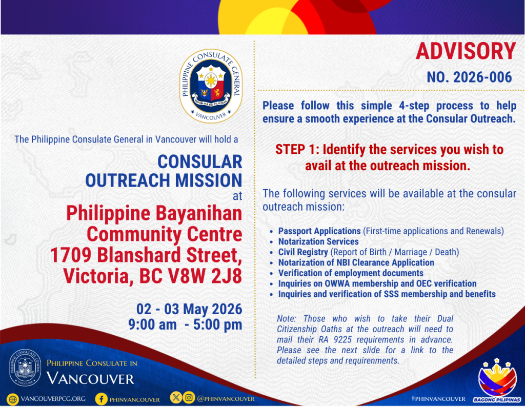 ADVISORY NO. 2026-006: CONSULAR OUTREACH MISSION IN VICTORIA, BC (02-03 ...